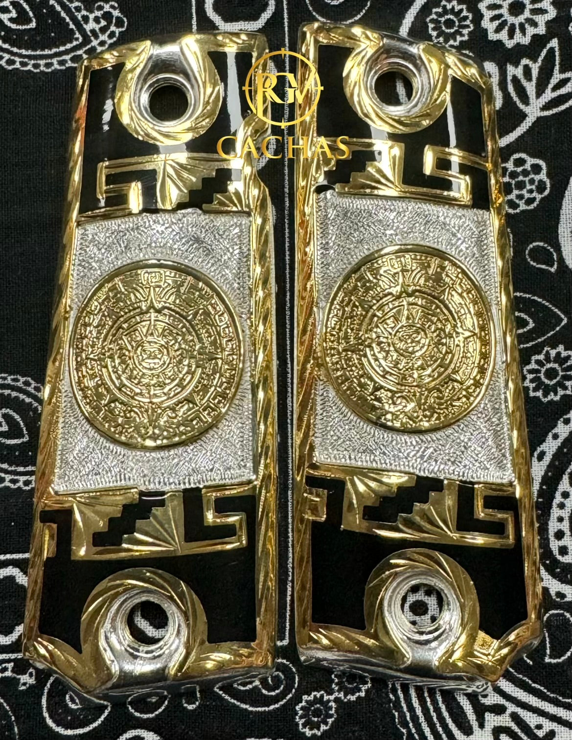 1911 Full Size Calendario Azteca Grips – Gold Guns