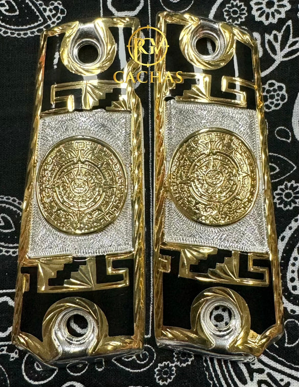 1911 Full Size Calendario Azteca Grips – Gold Guns
