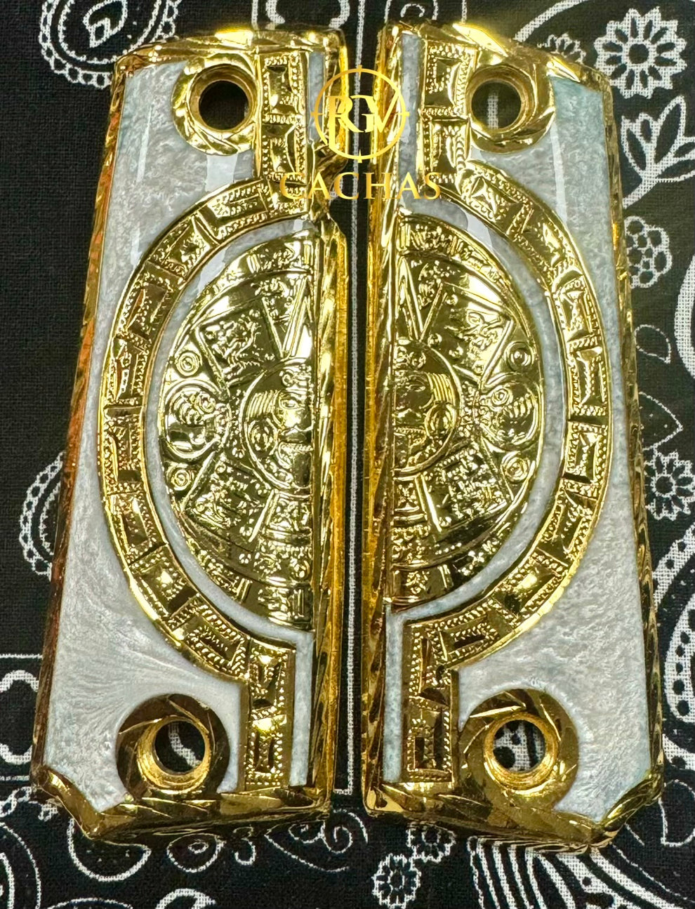 1911 Full Size Calendario Azteca Grips – Gold Guns