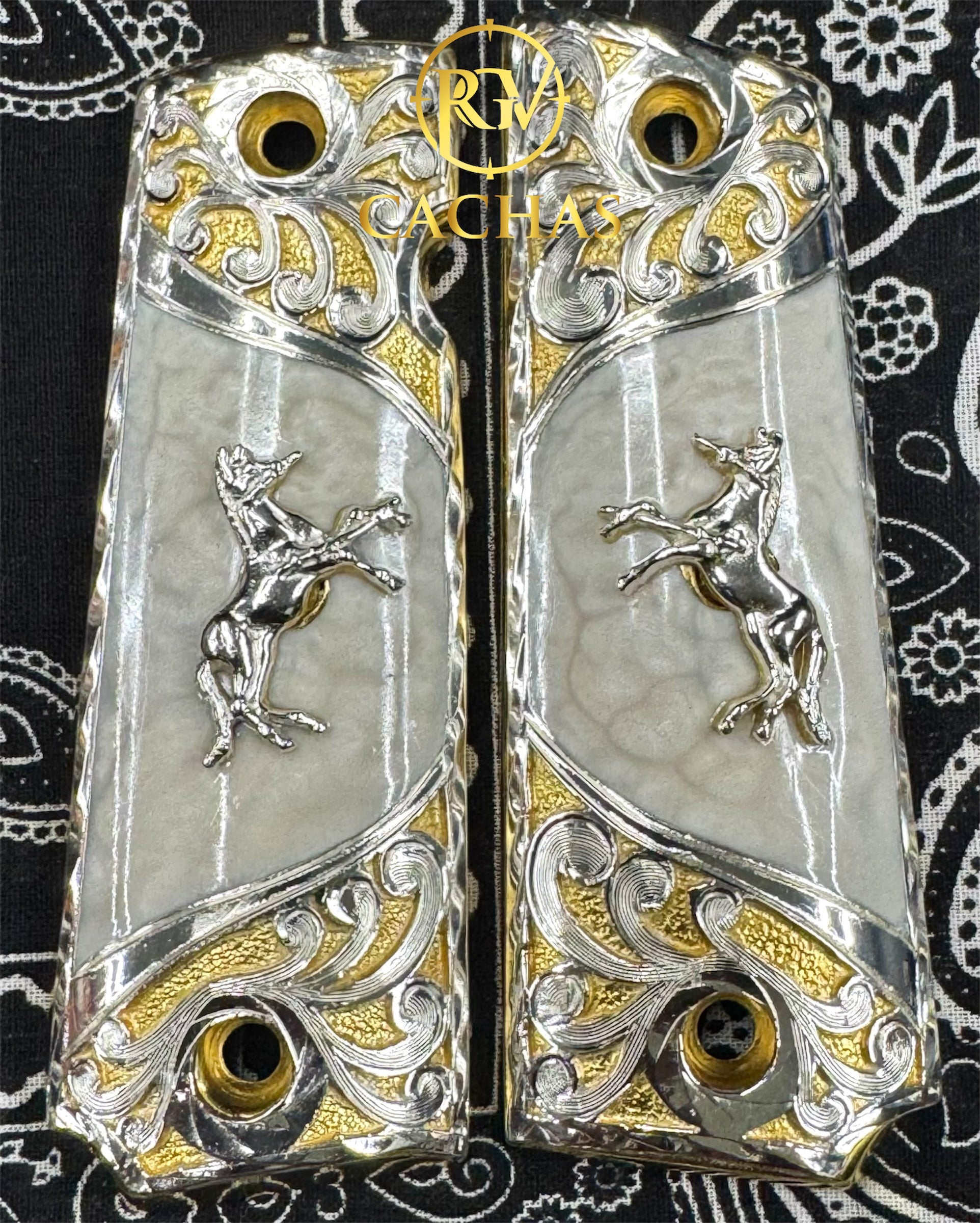 1911 Full Size Colt Horse Scroll Grips – Gold Guns