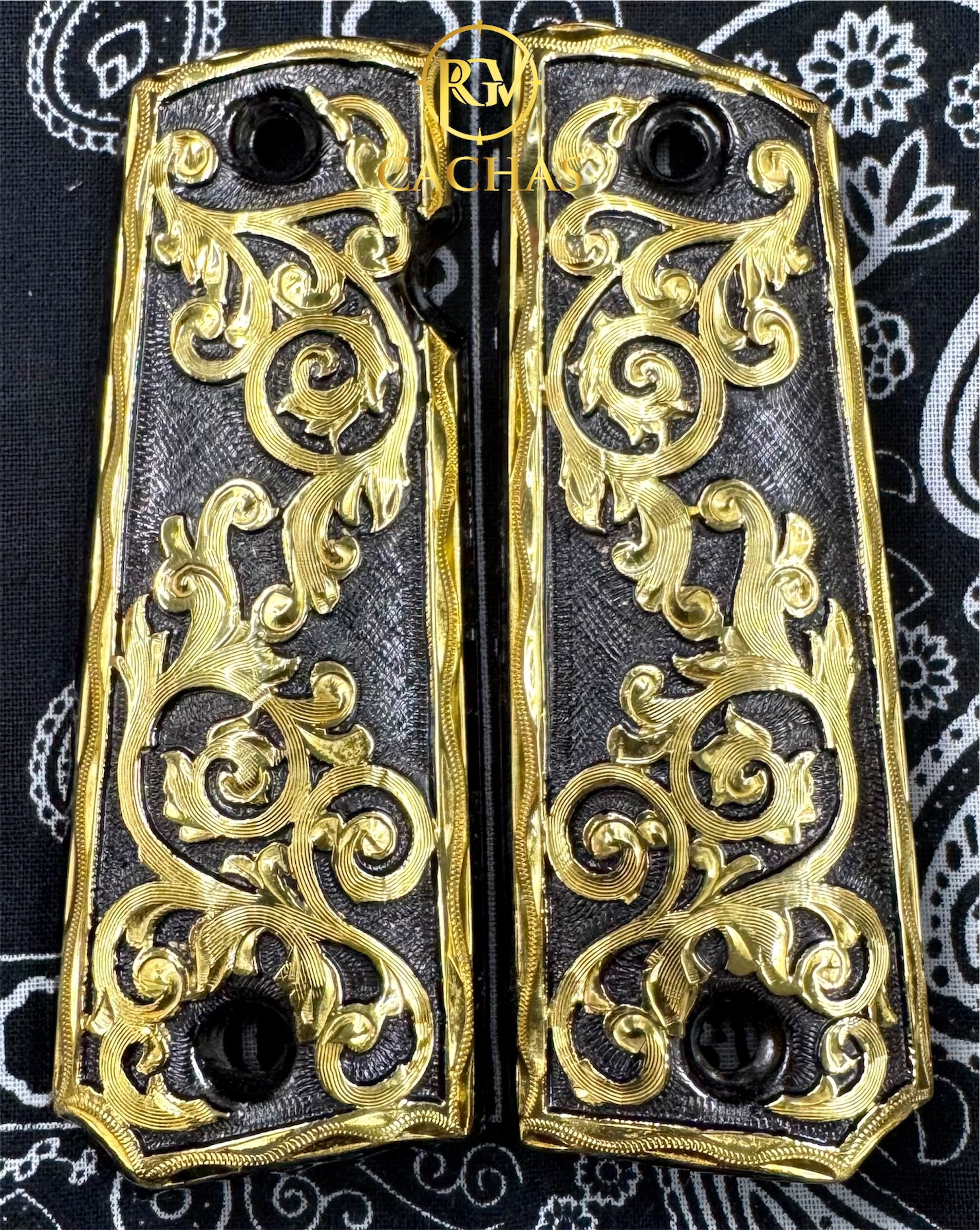 1911 Full Size Scroll Grips – Gold Guns