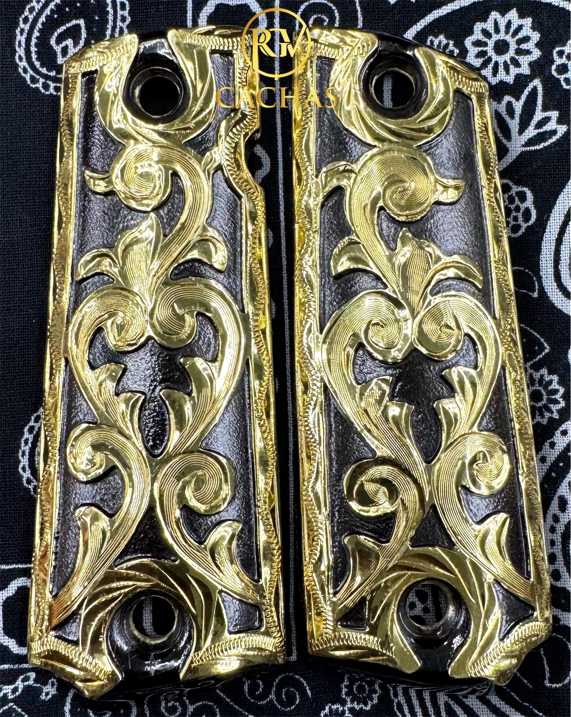 1911 Full Size Scroll Grips – Gold Guns