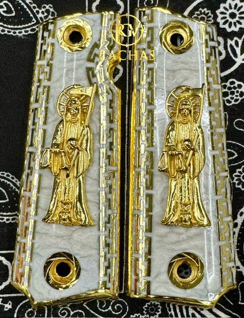 1911 Full Size Santa Muerte Greek Border Grips – Gold Guns