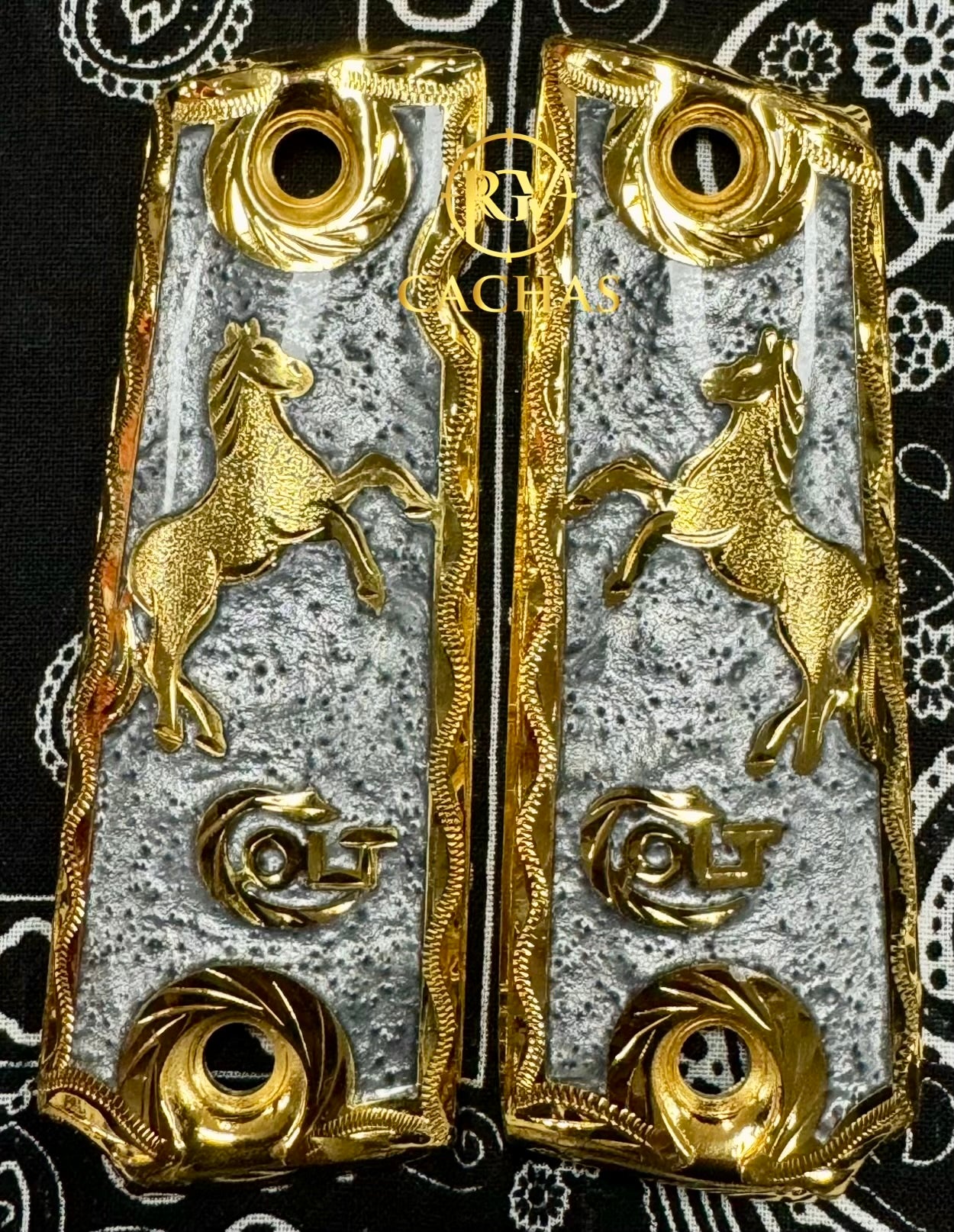 1911 Full Size Horse Colt Logo Grips – Gold Guns