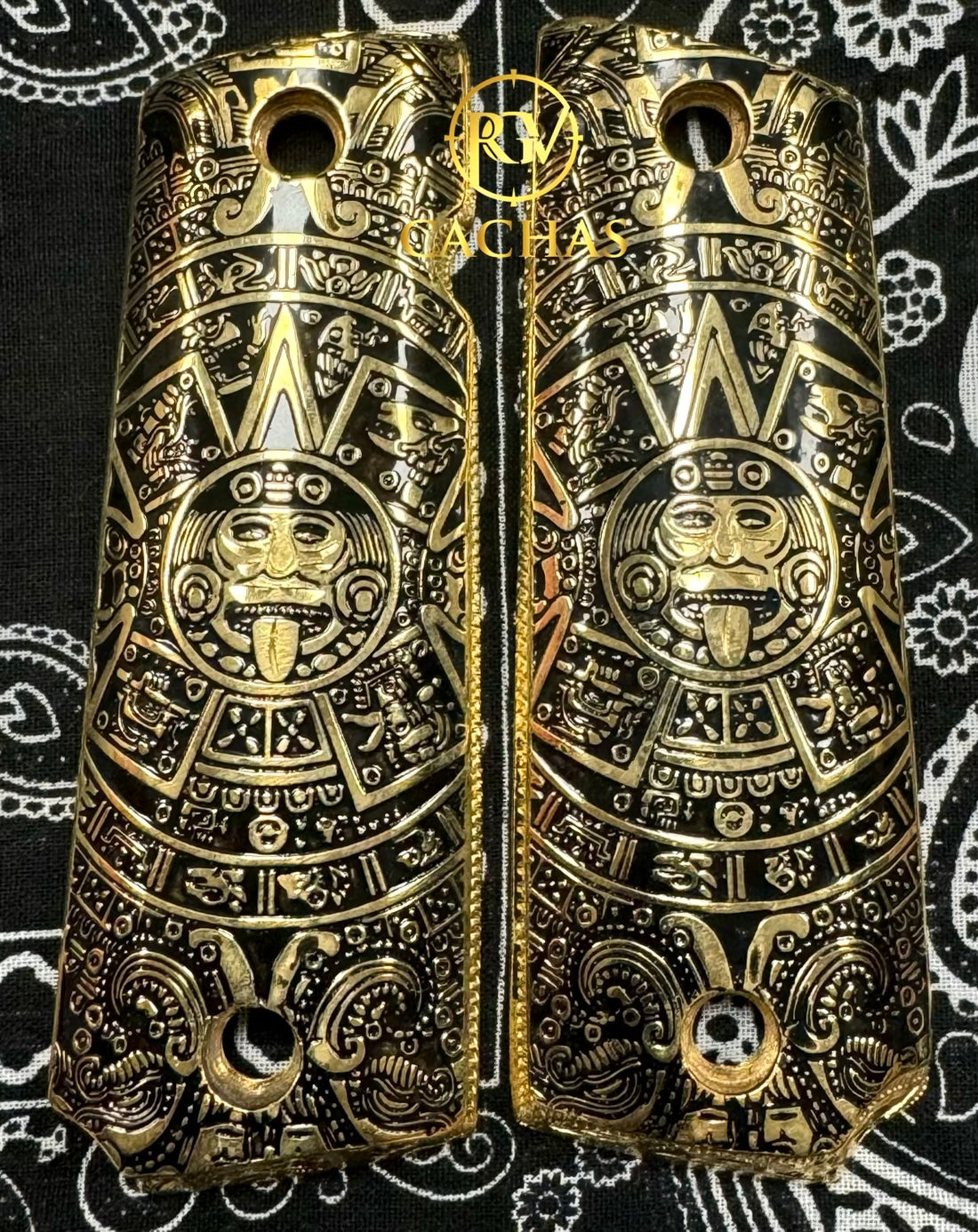 1911 Full Size Calendario Azteca Grips – Gold Guns