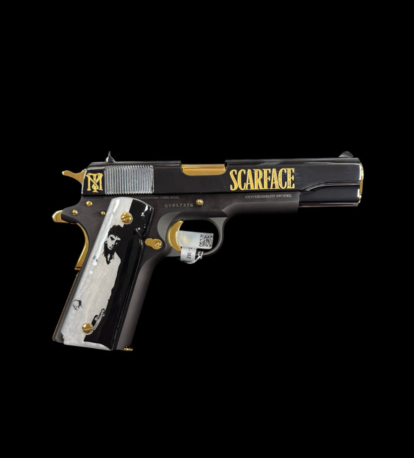 Colt 1911 Government 38 Super Blued Scarface – Gold Guns